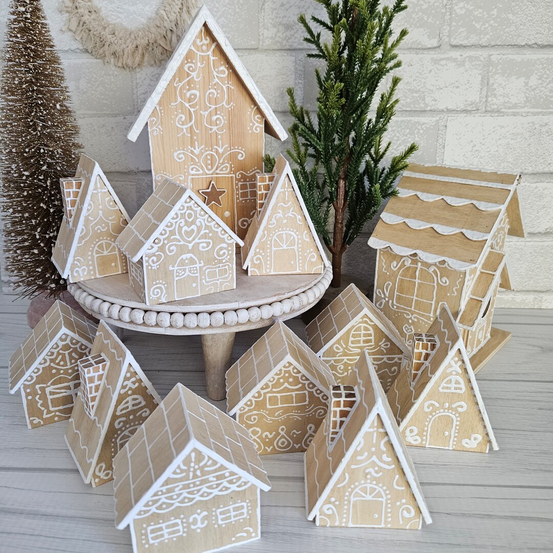 Wood Gingerbread House. Bird House Tiered Tray Decor Neutral Christmas ...