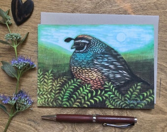 Greeting Card Quail and Poppies and Butterfly Blank Card - Etsy