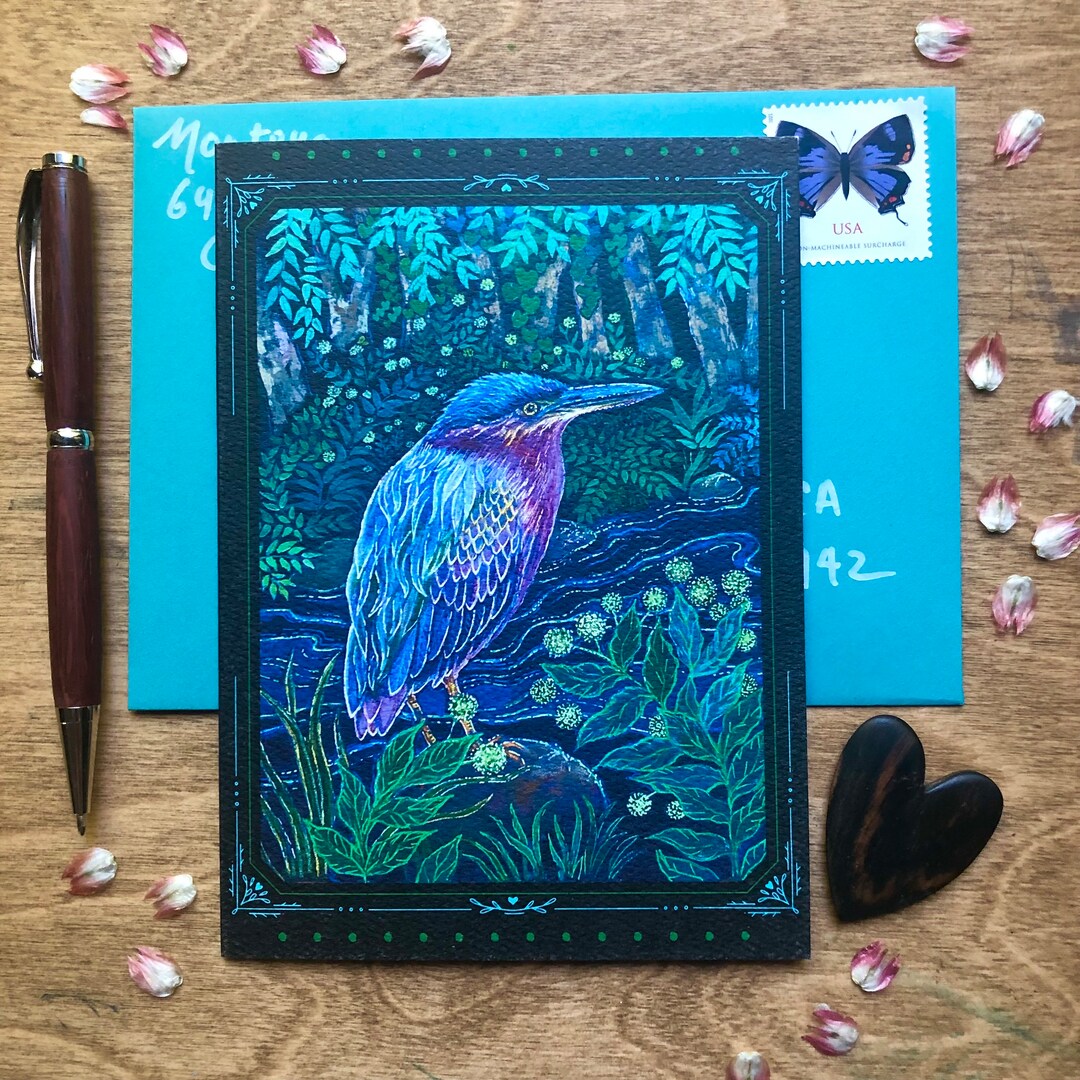 Green Heron Greeting Card, Stationary for Gardener, Nature Card Pack ...