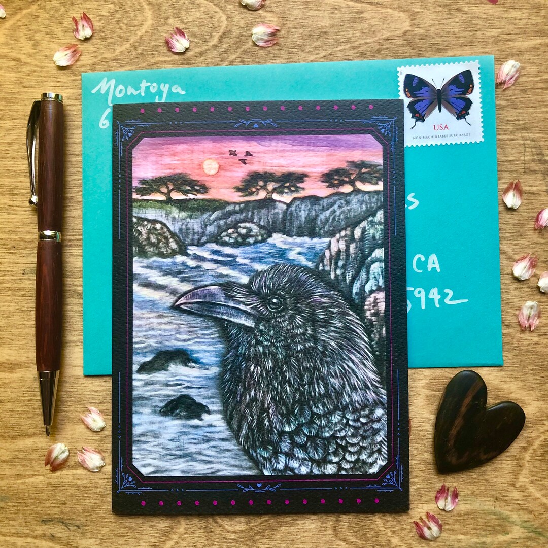 Ocean and Raven Greeting Card, Stationary for Gardener, Nature Card ...