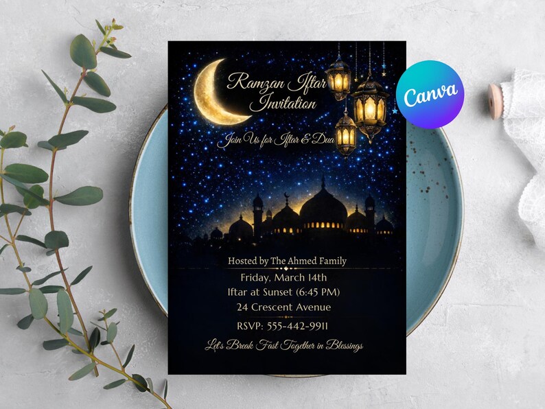 Ramzan Iftar Invitation Template, Ramadan Iftar Party Invite, Editable ...
