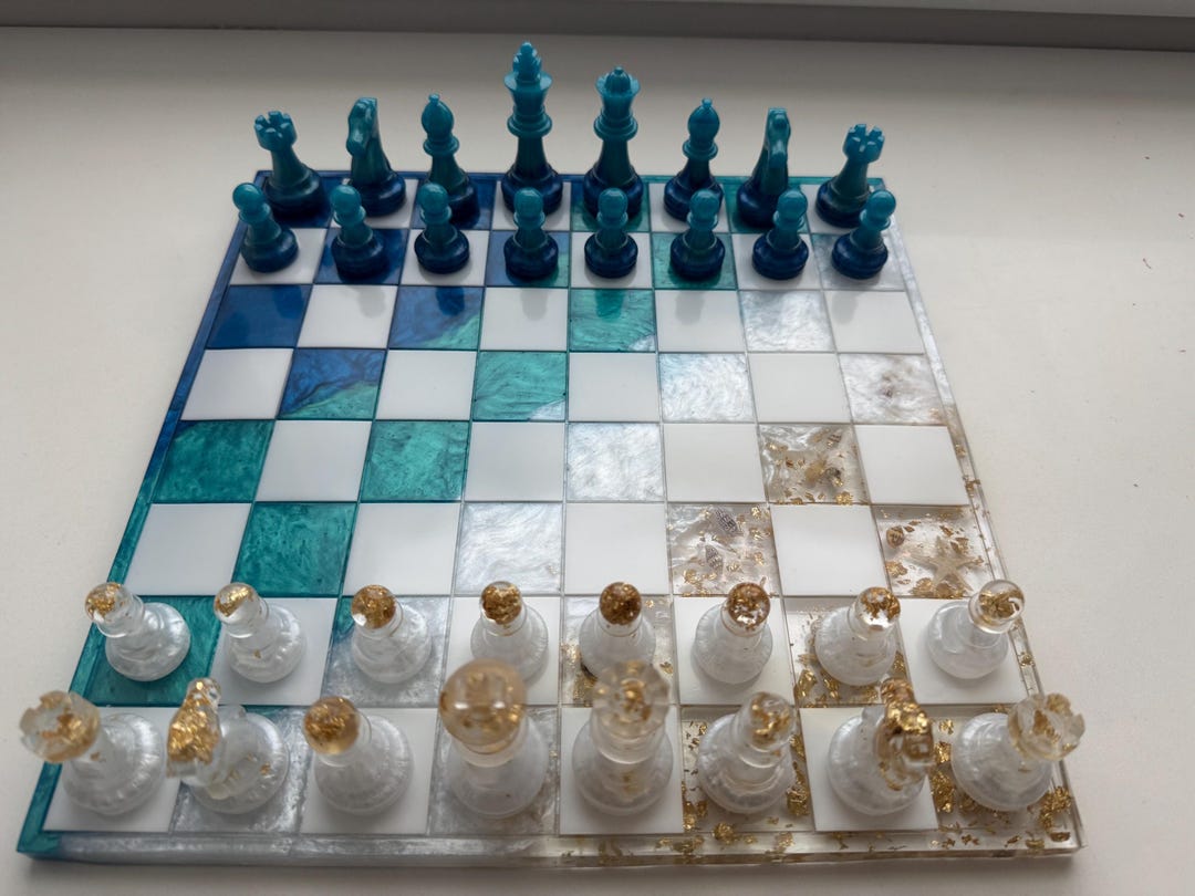 Resin Chess Set - Beach (blue/turqoise/white/gold) W/shells & Starfish ...