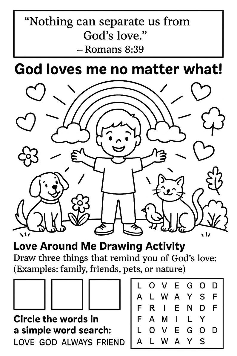 Gods Love Coloring and Activity Sheet - Etsy