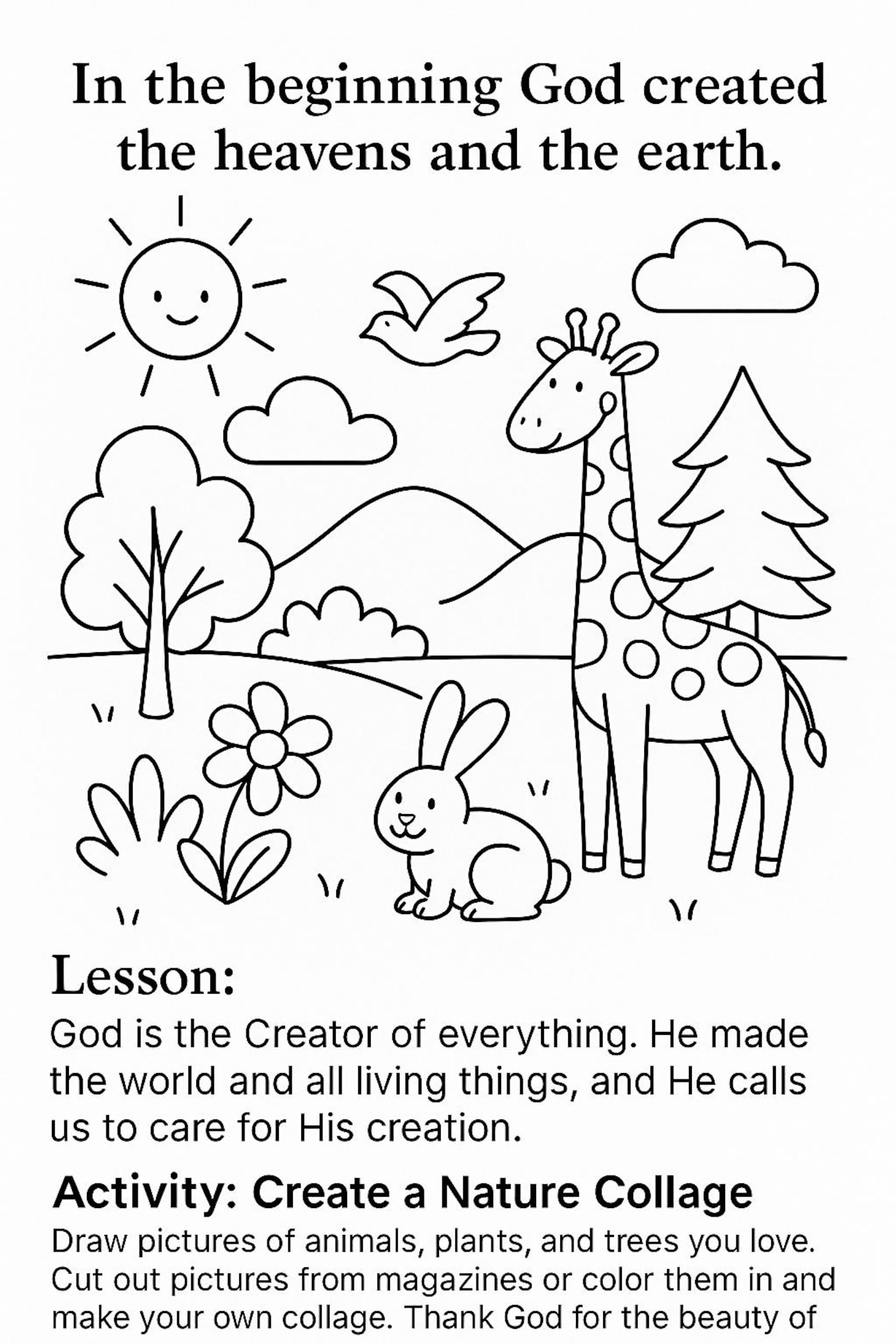 In the Beginning- Bible Lesson, Activity, and Coloring Sheet - Etsy