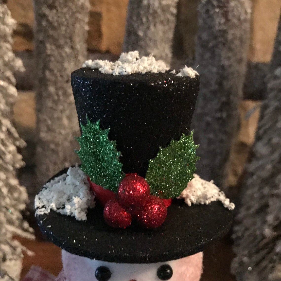 Snowman With Red and White Plaid Wired Scarf and Top Hat 7.5 | Etsy