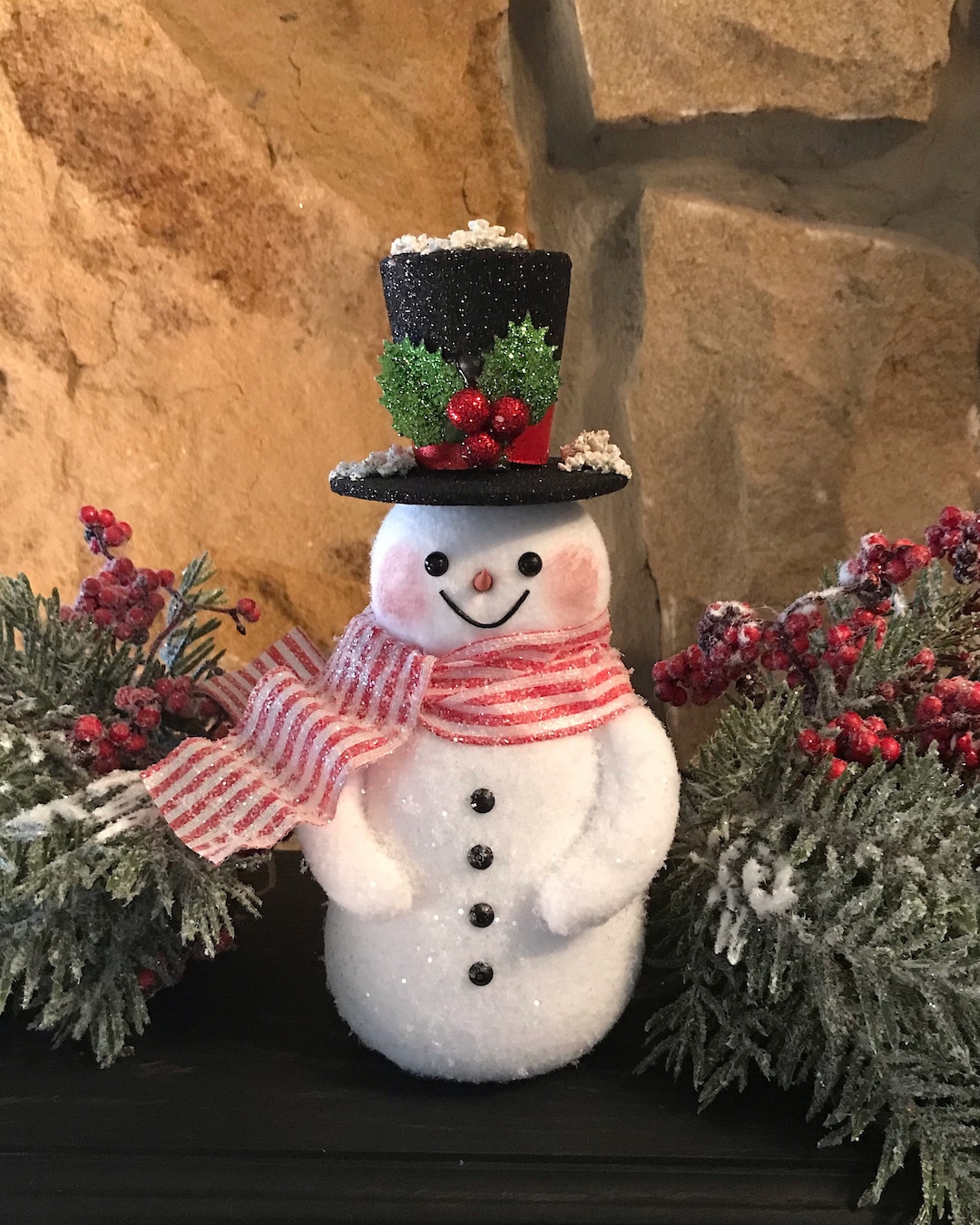 Snowman With Red and White Stripe Scarf and Top Hat - Etsy