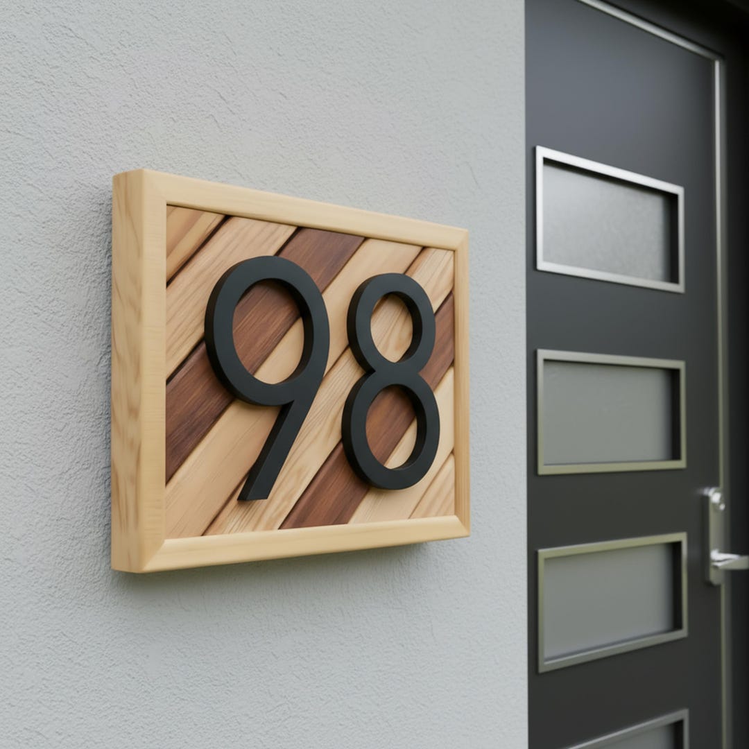 Contemporary Cedar House Number Sign - Etsy