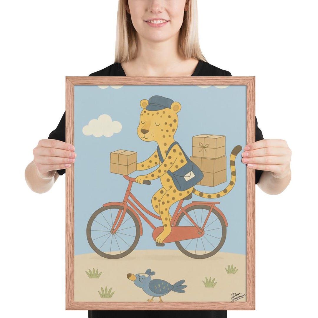 Fast Cheetah Mailman Nursery Art | Safari Animal on Bicycle ...