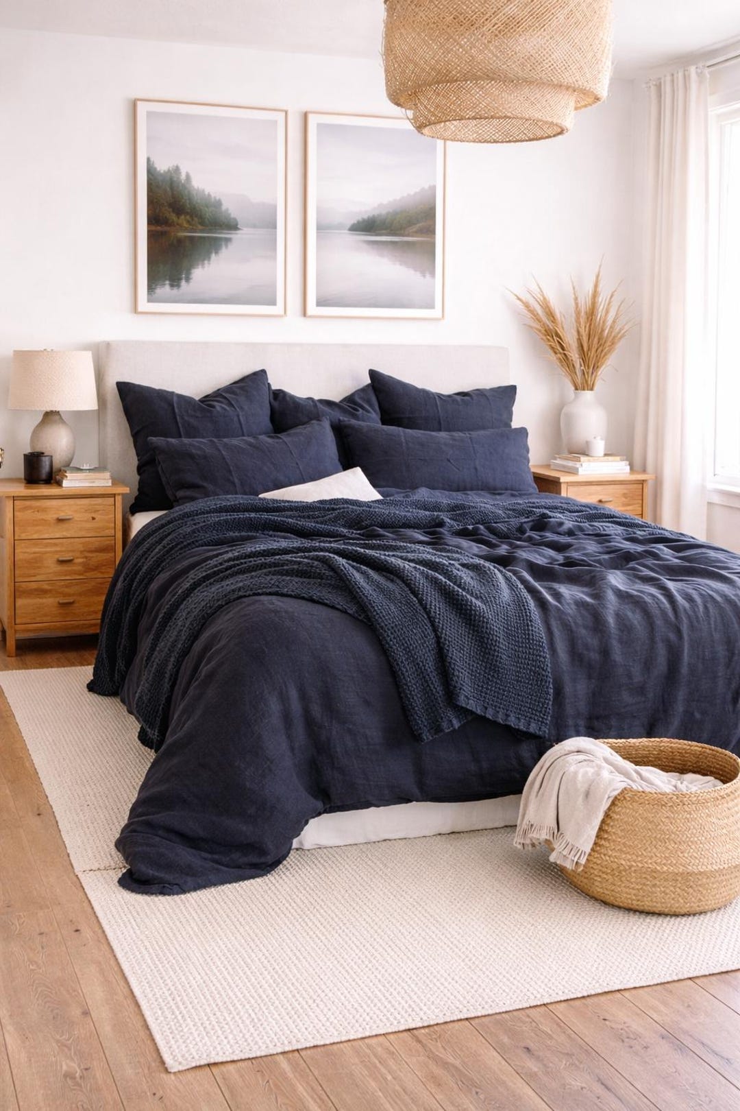 Graphite Blue Linen Bedding Set, Duvet Cover and Pillowcases - Etsy