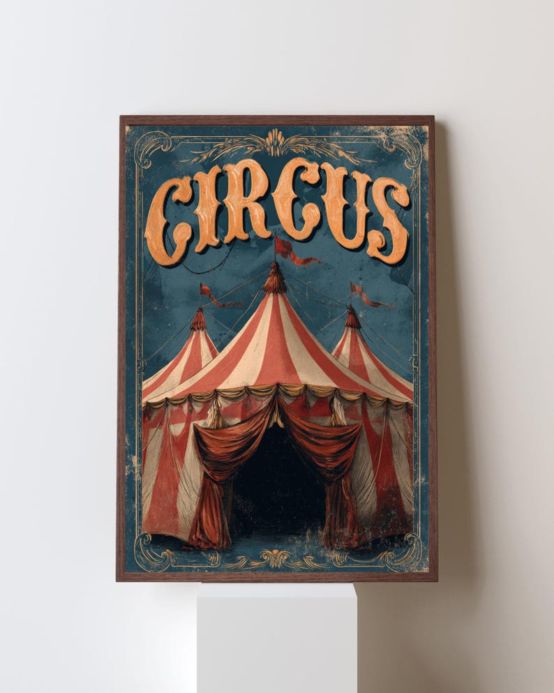 Retro Circus Poster, Vintage Carnival Wall Art, Kids Room Decor ...