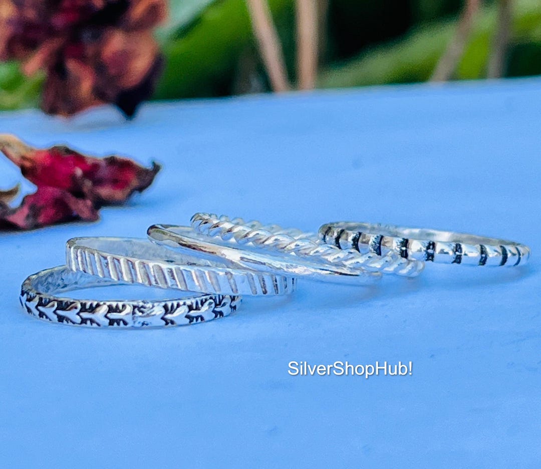 925 Sterling Silver 5 Set Rings | Stackable Bands | Midi Knuckle Rings ...