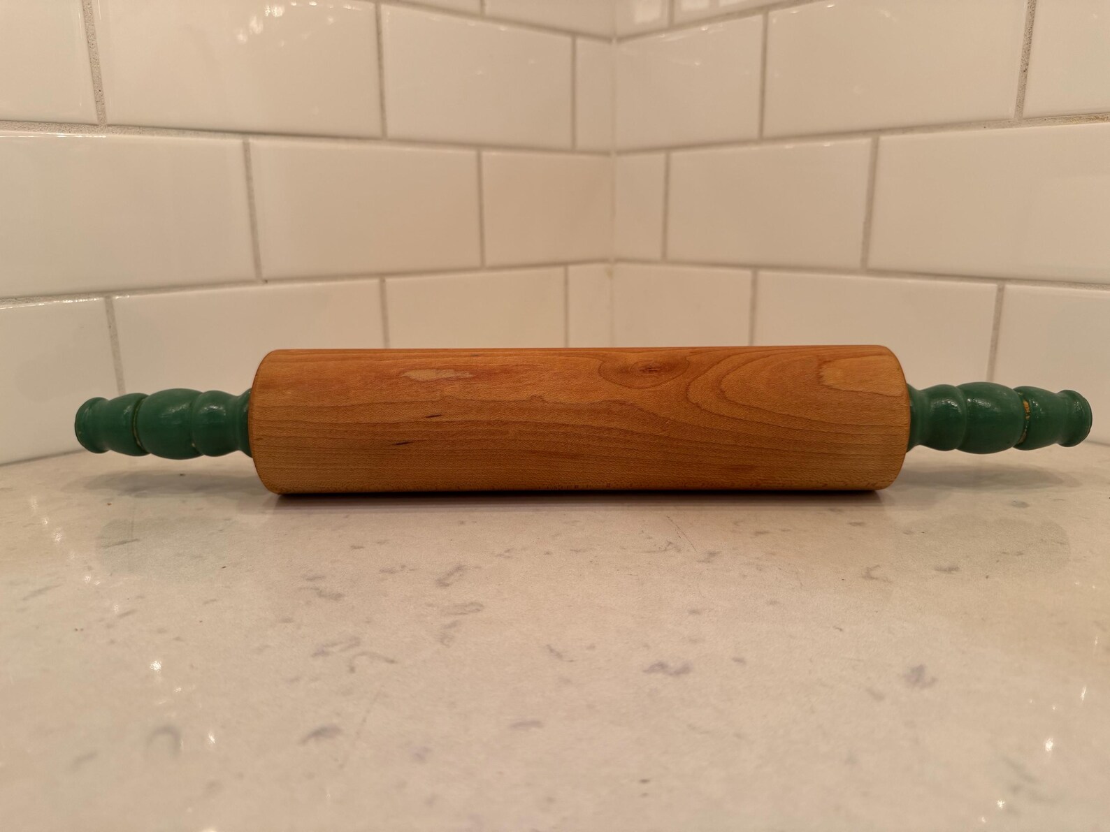 Vintage Green Handles Wooden Rolling Pin for Country Cottage Farmhouse ...