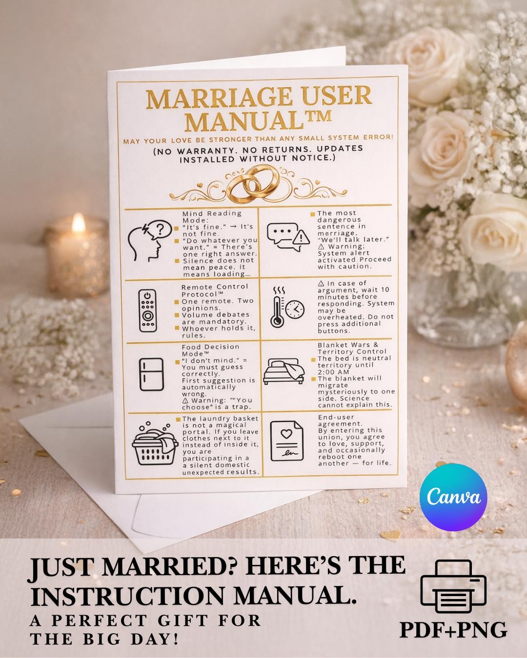 Funny Marriage Manual, Newlywed Gift, Editable Canva Template (PDF, PNG ...