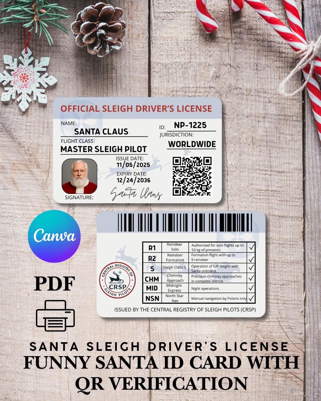 Santa Sleigh Driver's License Printable | Funny North Pole ID Card (pdf ...