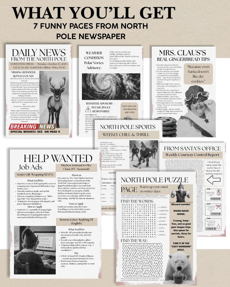 Funny North Pole Newspaper – Christmas Announcement Canva Template ...