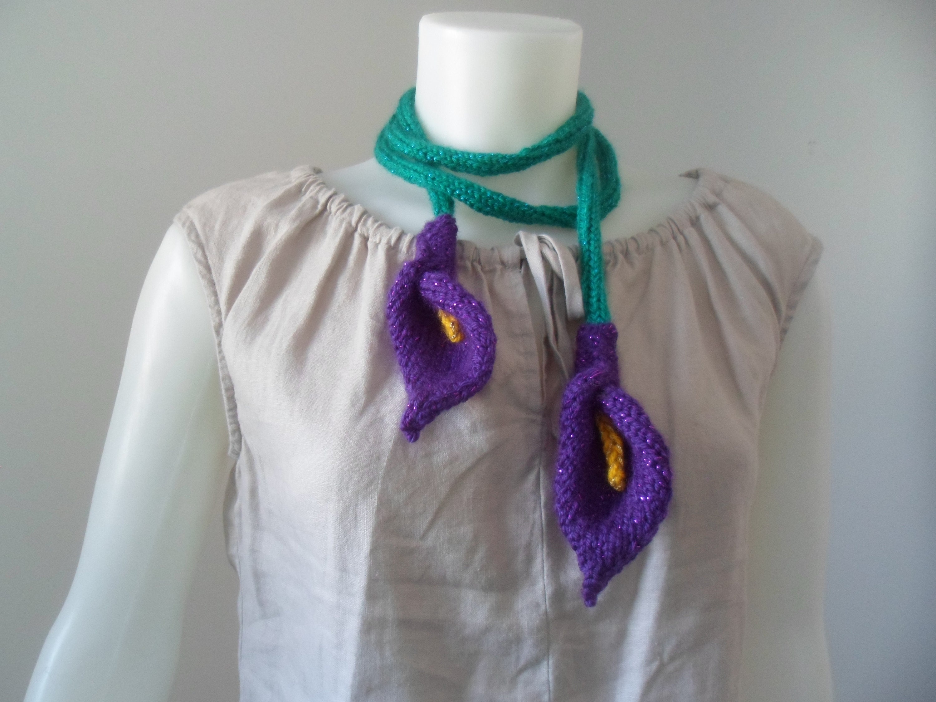 Calla Lily Lariat Scarf / Necklace or Curtain Tie-back Knitting Pattern ...