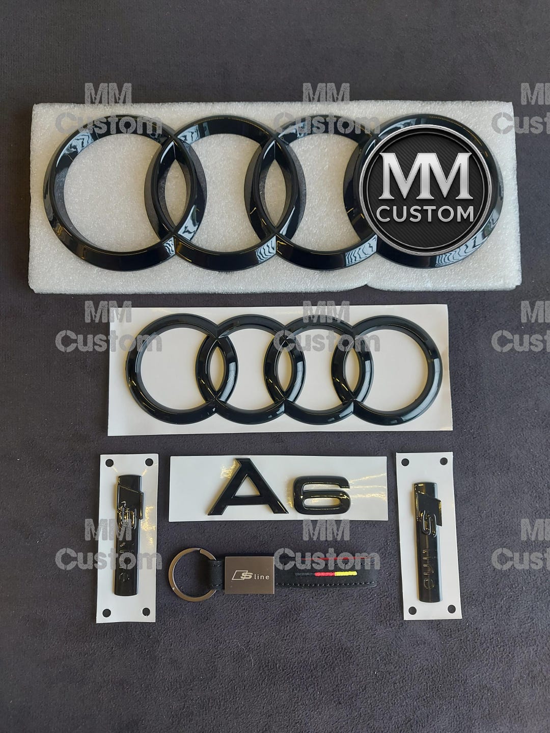 Audi A6 All Black Badges Set, Sline Package - Complete Set, Glossy ...