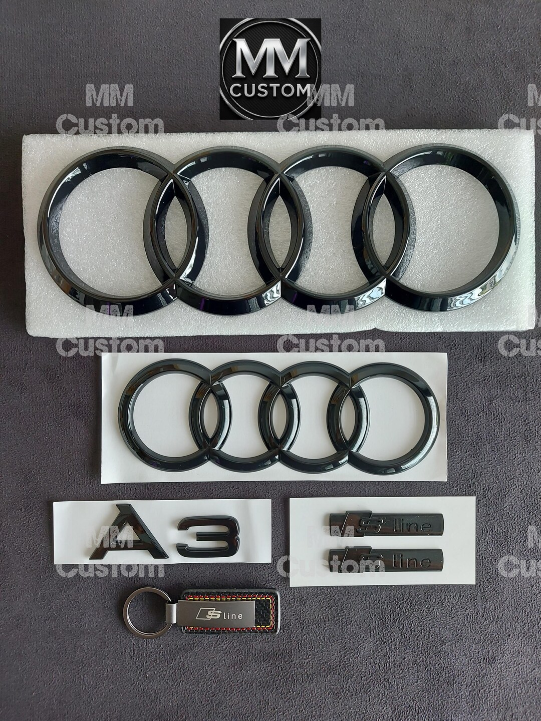 Audi A3 All Black Set, Sline Badges Package, Gloss Black - Complete Set ...