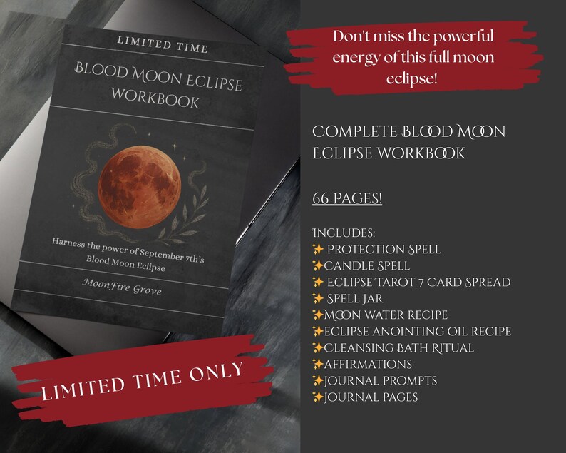 Blood Moon Eclipse Ritual Workbook 2025 | Full Moon Eclipse Guide Release & Transformation (66 ...