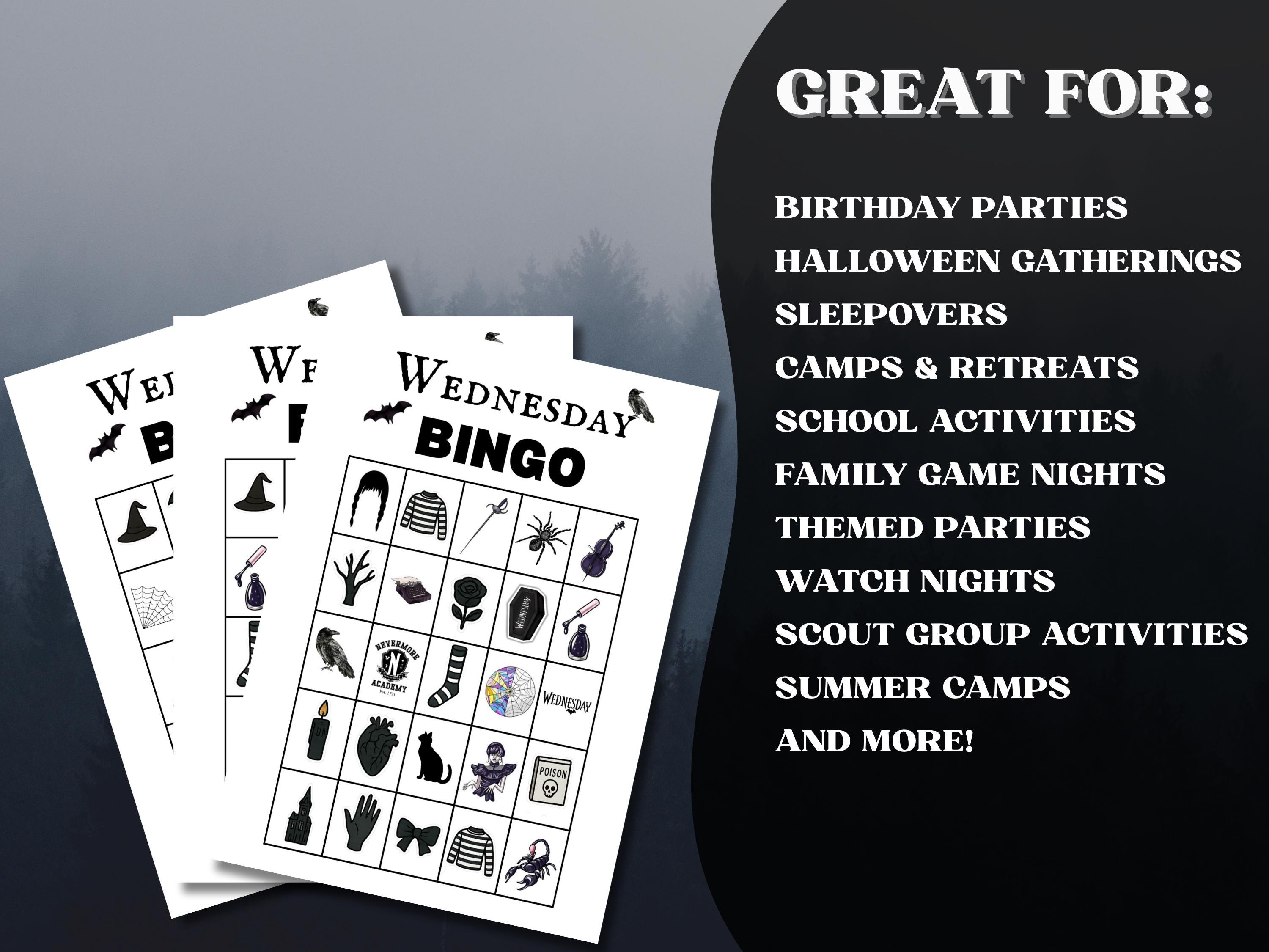 Wednesday Bingo, 30 Printable Bingo Cards, Wednesday Addams, Halloween ...