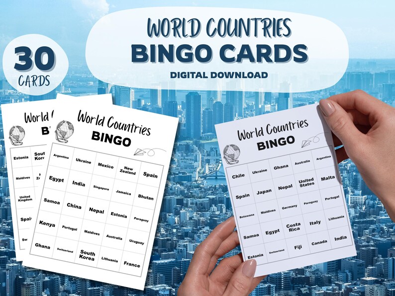 World Countries Bingo: 30 Printable Geography Game Cards PDF Download ...