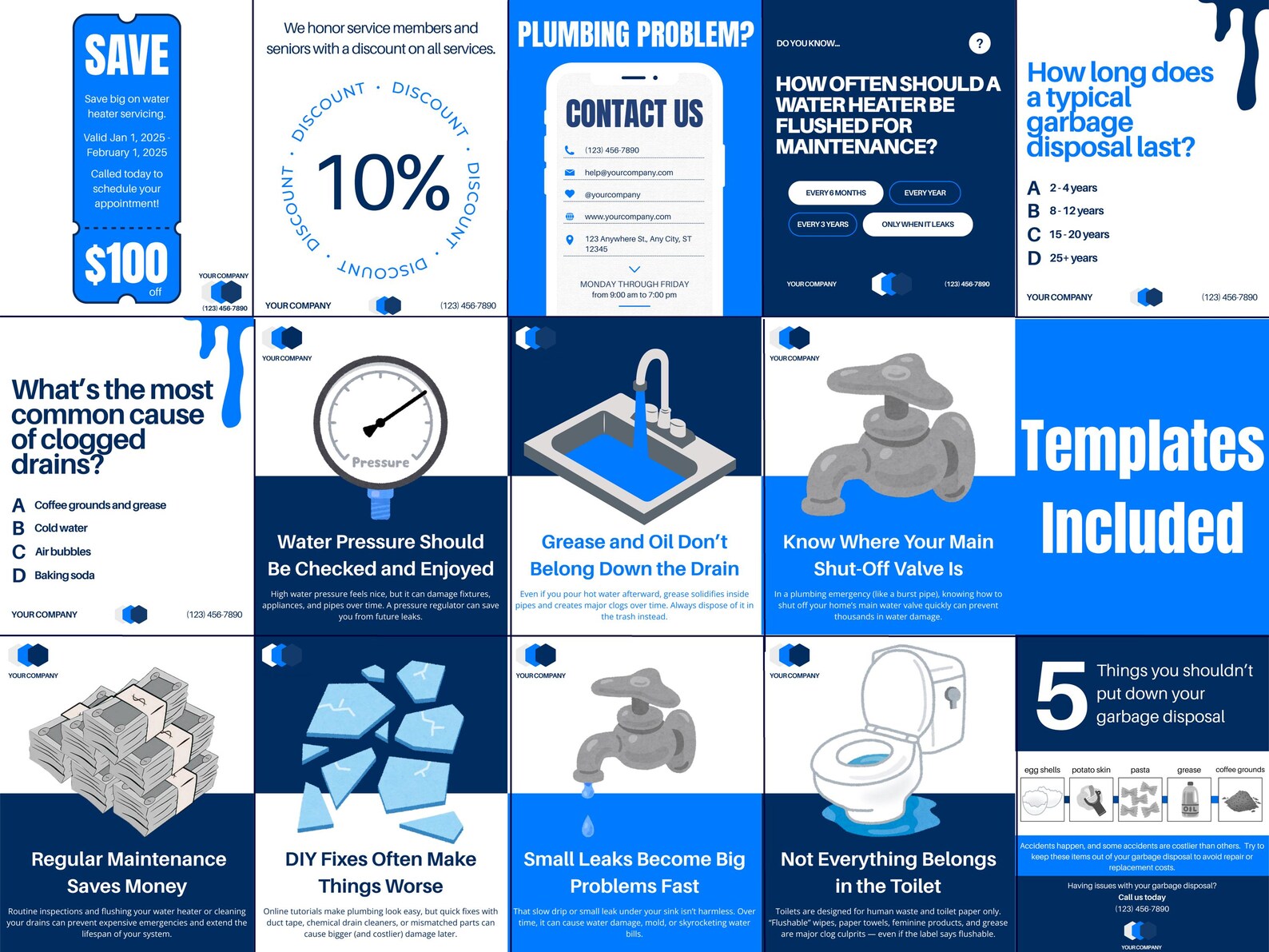 28 Plumbing Business Social Media Posts, Plumber Marketing, Blue ...