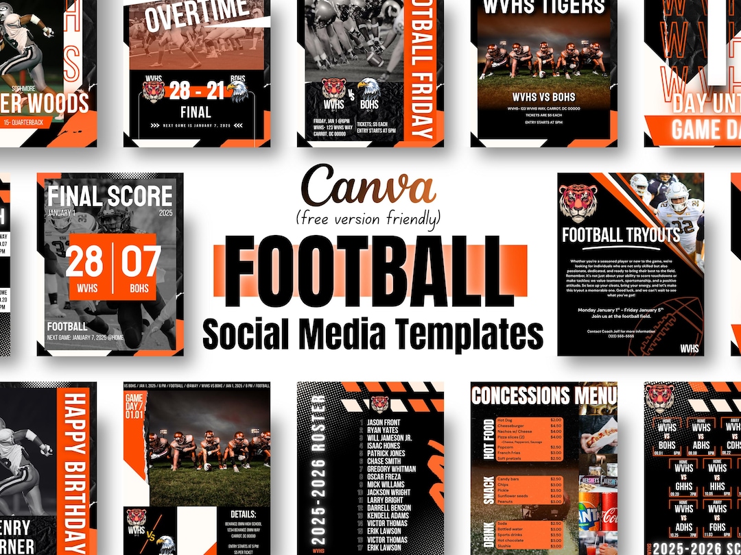 20 Sports Social Media Templates, Sports Canva Template, Orange and ...