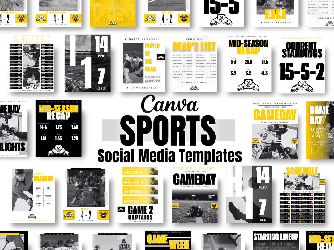 50 Sports Social Media Templates, Sports Canva Template, Black and ...