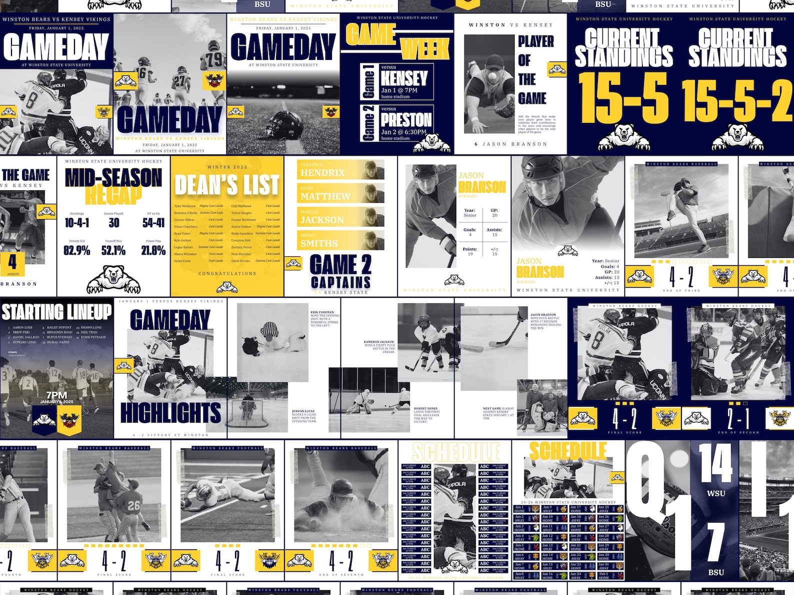 50 Sports Social Media Templates, Sports Canva Template, Navy and ...