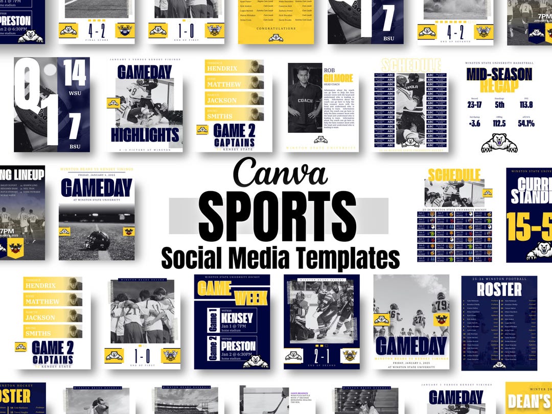50 Sports Social Media Templates, Sports Canva Template, Navy and ...