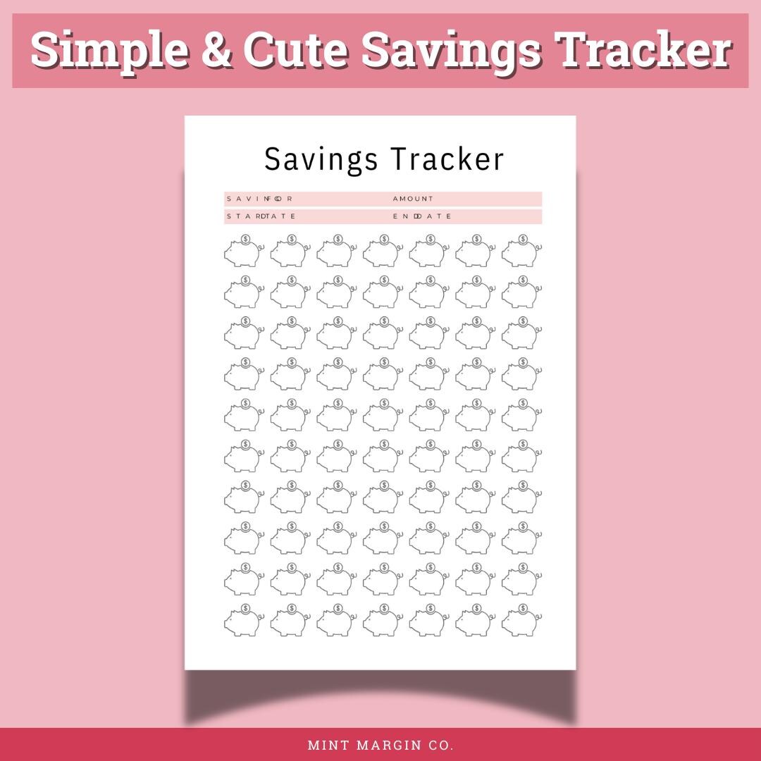 Cute Piggy Savings Tracker Printable | Piggy Bank Savings Planner PDF ...