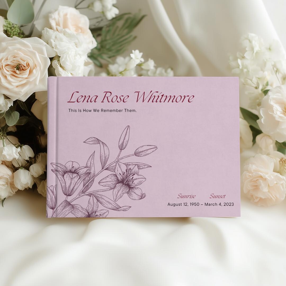 Editable Funeral Guest Book Template | Pink Floral Memorial Sign-in ...