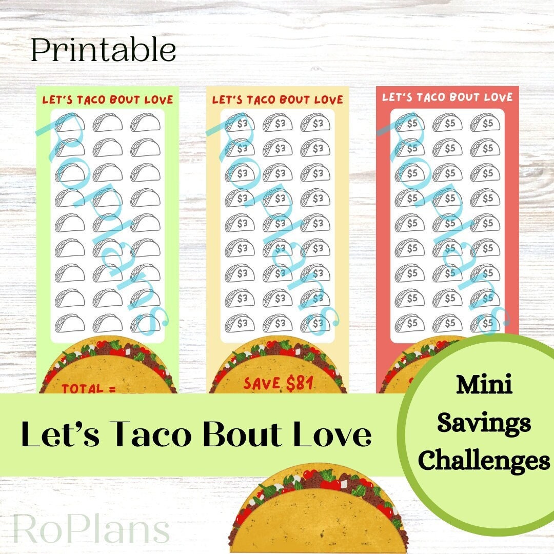Let's Taco Bout Love - Printable Taco Savings Challenge Set of 3 - Etsy