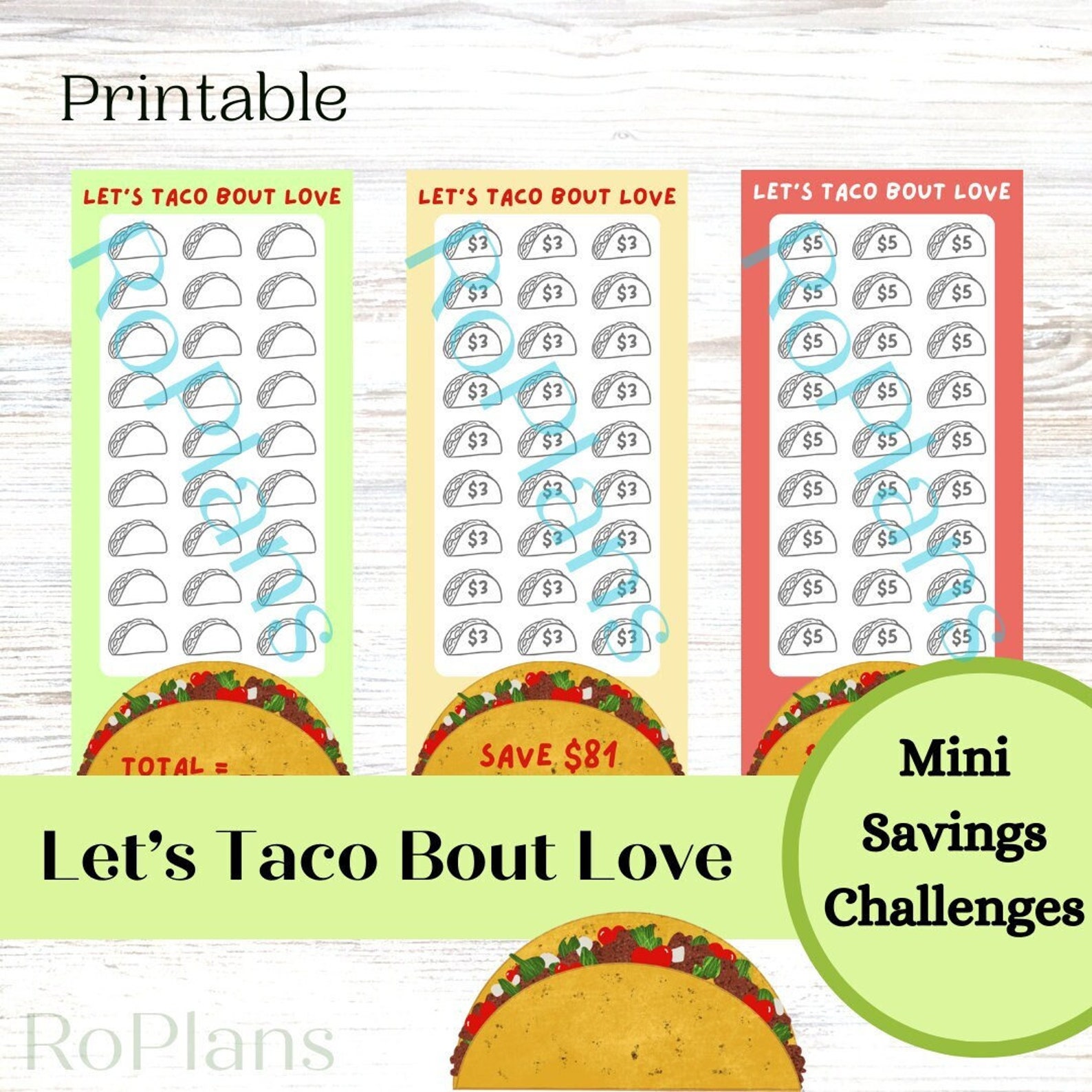 Let's Taco Bout Love Printable Taco Savings Challenge Set of 3 - Etsy
