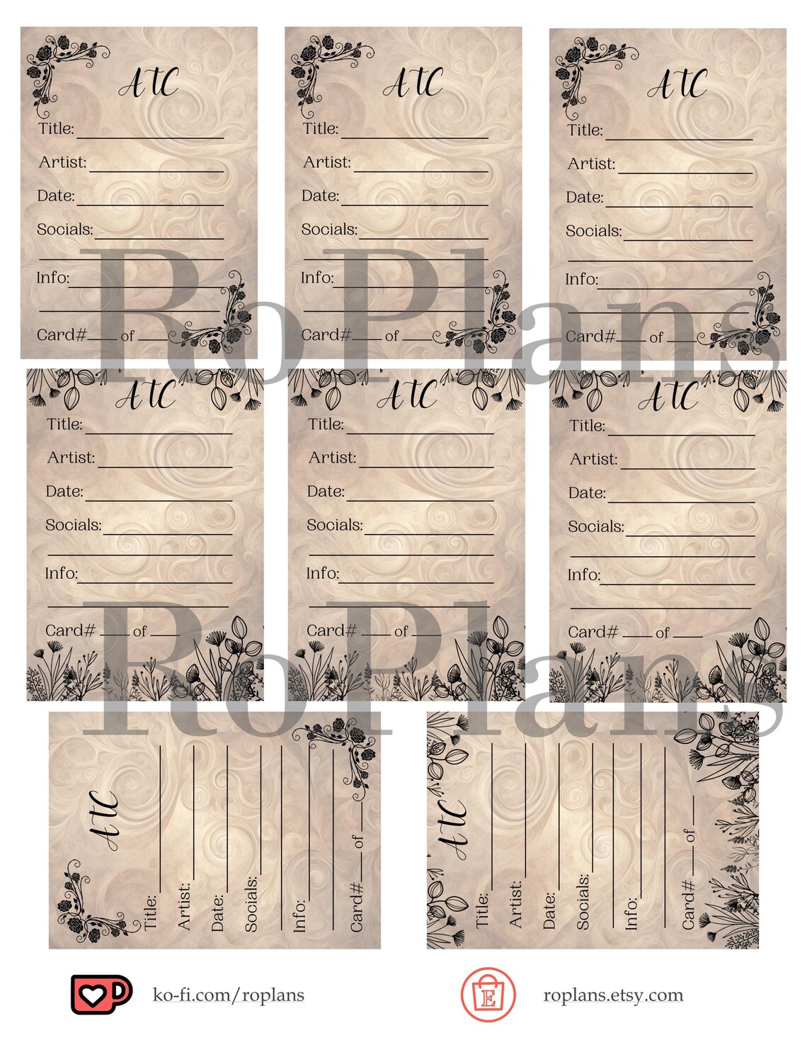ATC Card Back | Floral Design | PDF | JPEG - Etsy