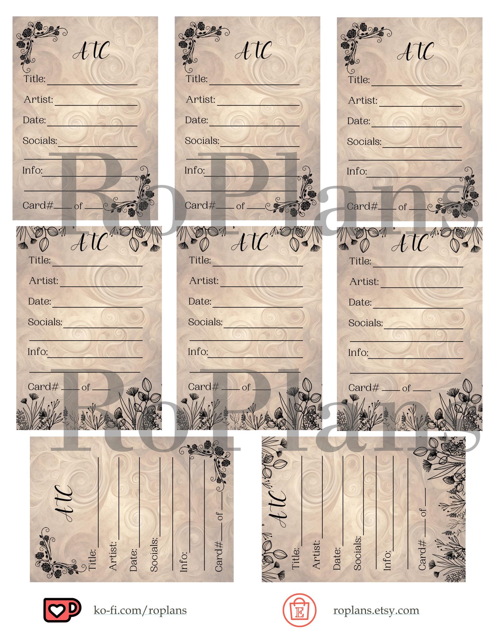 ATC Card Back | Floral Design | PDF | JPEG - Etsy