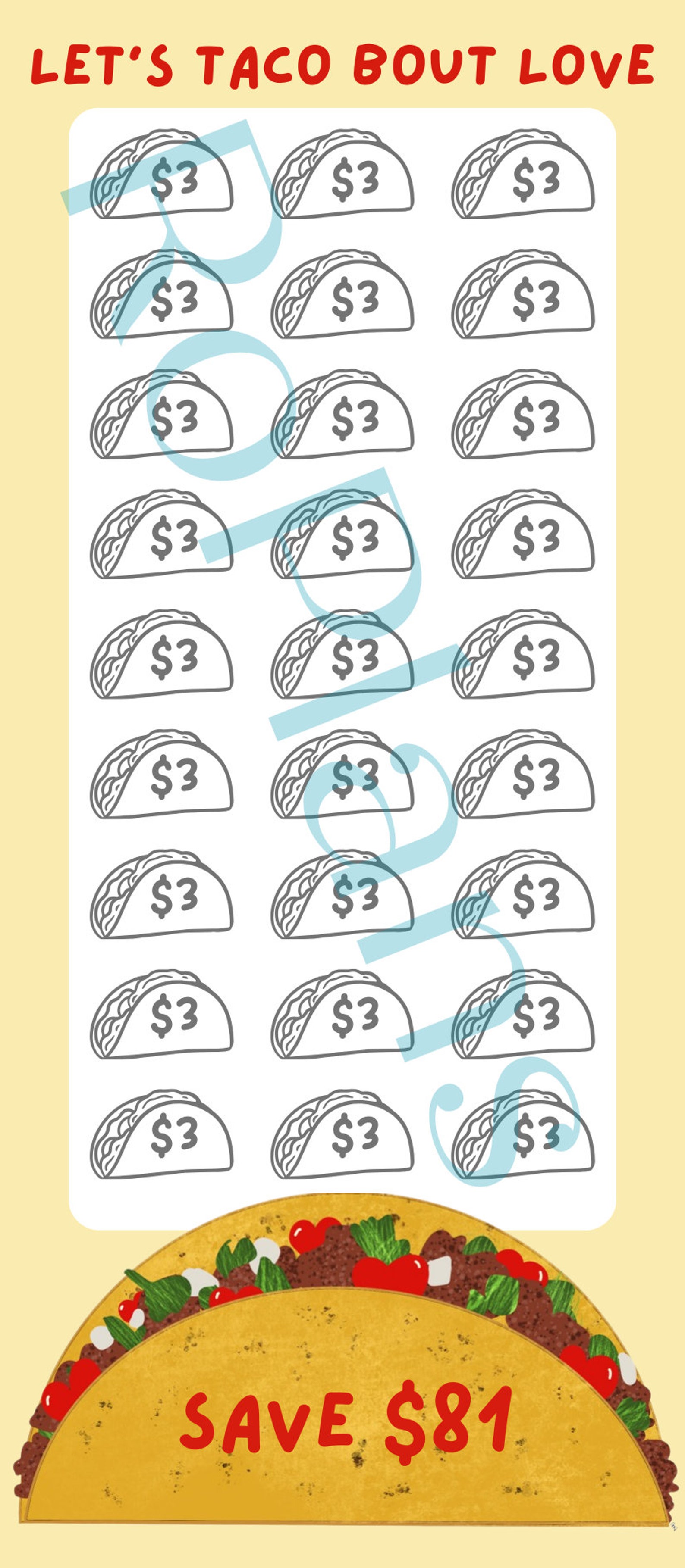 Let's Taco Bout Love - Printable Taco Savings Challenge Set of 3 - Etsy