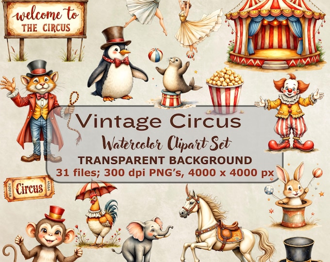 Vintage Circus Clipart MEGA BUNDLE | Current Sets 1-4 Combined Into One ...