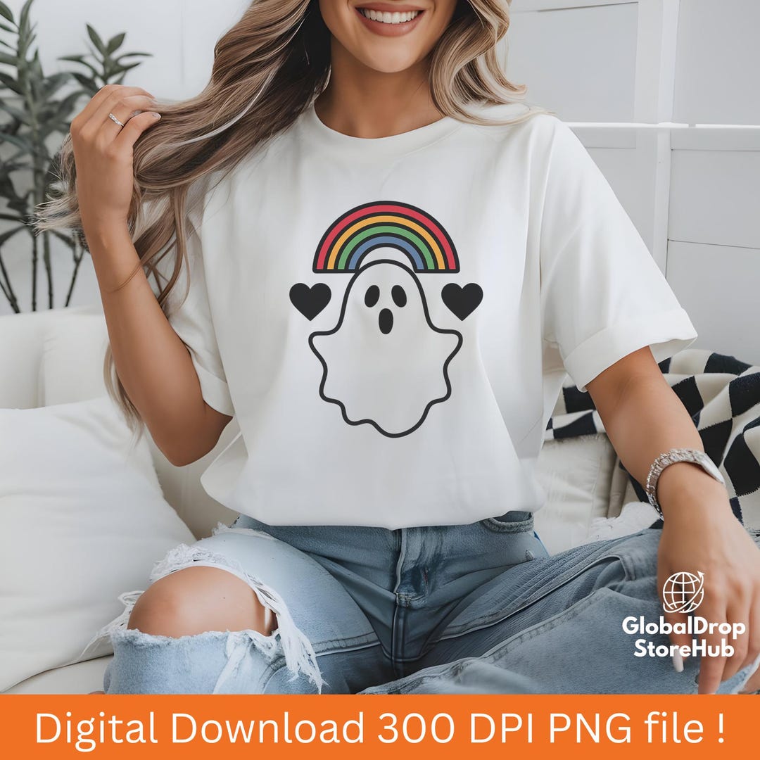 Cute Halloween Rainbow Ghost Clipart | Digital Halloween T-shirt Design ...