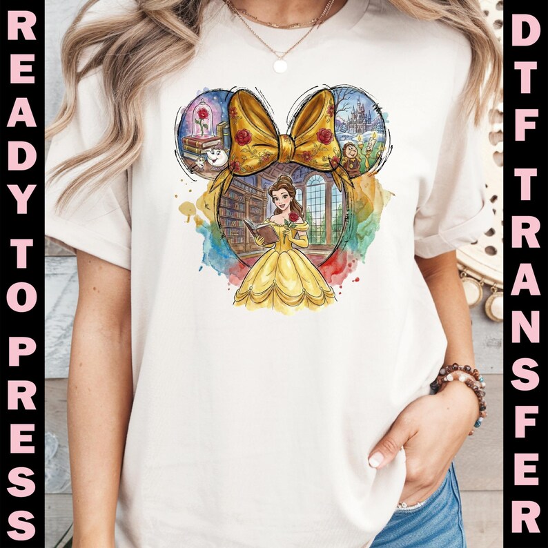 Disney Princess Belle Dtf Transfer, Ready to Press, Iron On, Disney ...