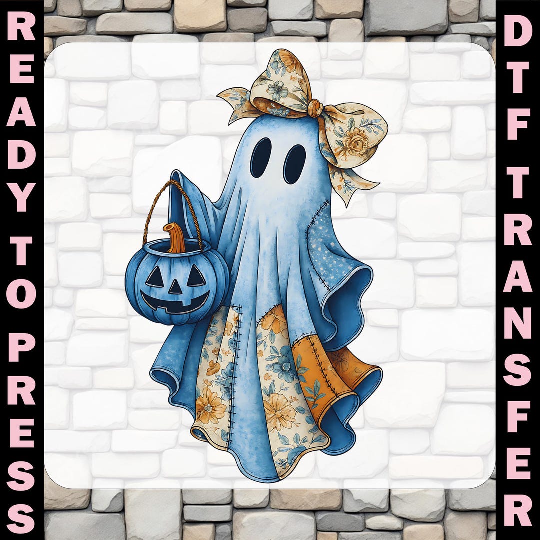 Retro Halloween Denim Ghost DTF: Spooky Season Heat Transfer - Etsy