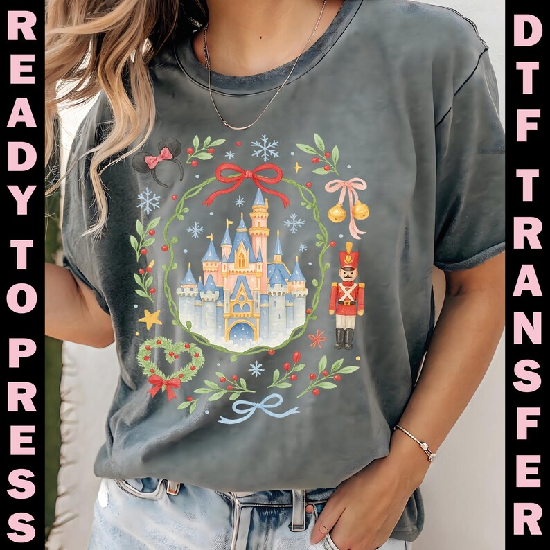 Retro Disney Castle Christmas DTF Transfer, Nutcracker, Ready to Press ...