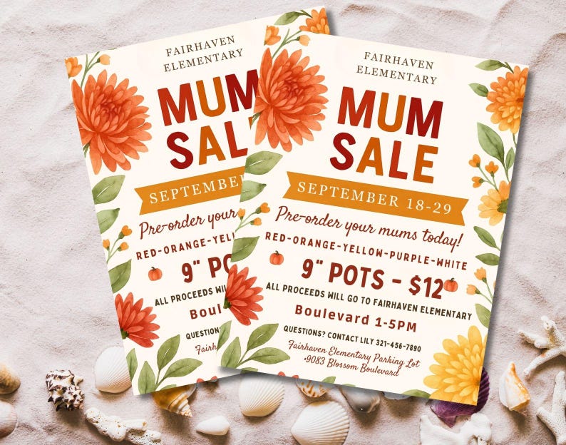 Editable Fall Mum Sale Flyer Template | School Fundraiser Poster Design ...