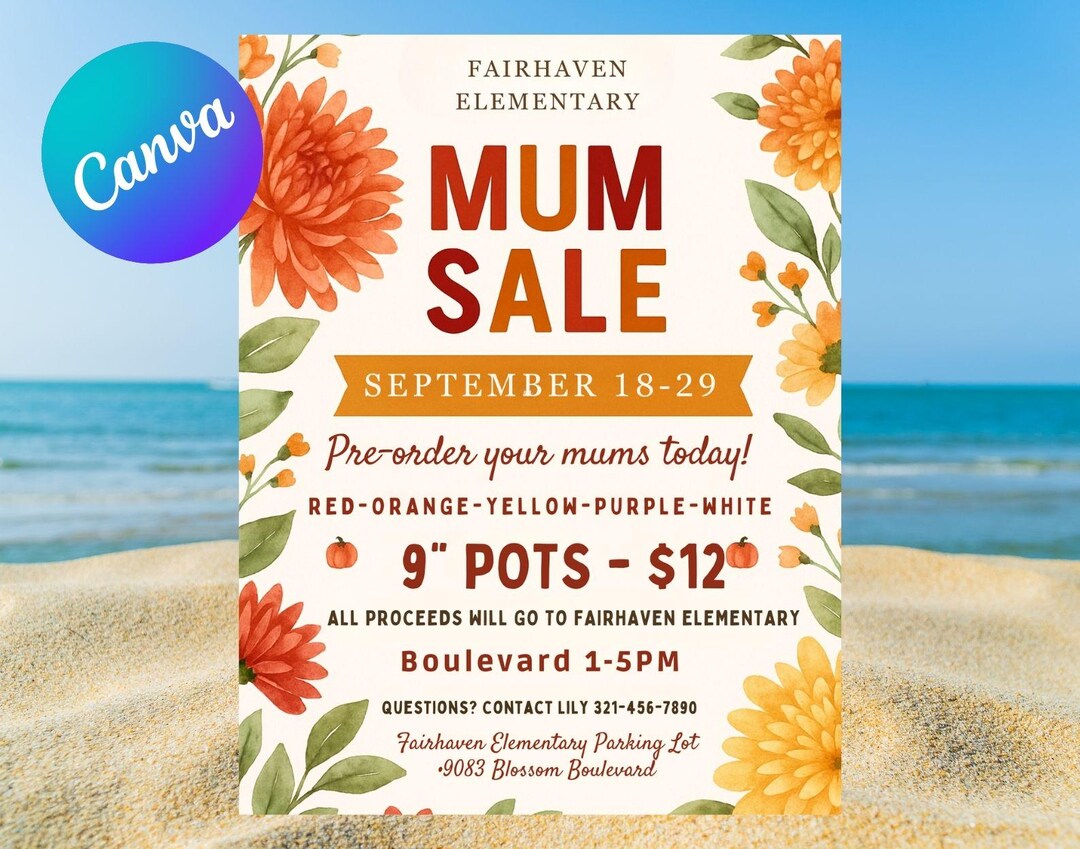 Editable Fall Mum Sale Flyer Template | School Fundraiser Poster Design ...