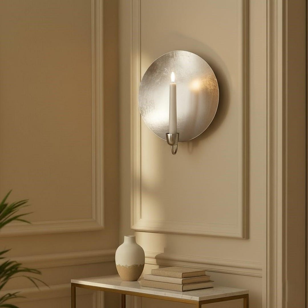 Brushed Nickel Round Candle Wall Sconce, Handmade Moroccan Reflector ...