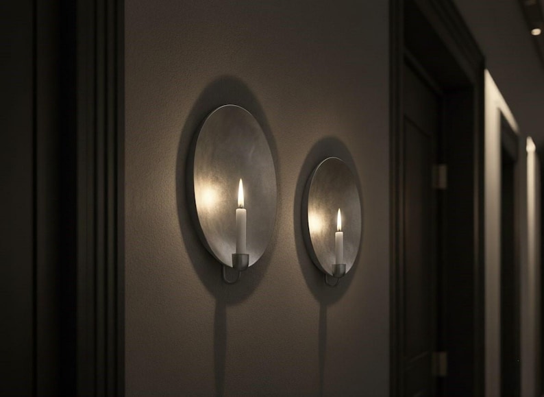 Brushed Nickel Round Candle Wall Sconce, Handmade Moroccan Reflector ...
