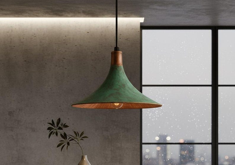 Set of 2 Handmade Verdigris Brass Pendant Lights: Boho Rustic Fixtures ...