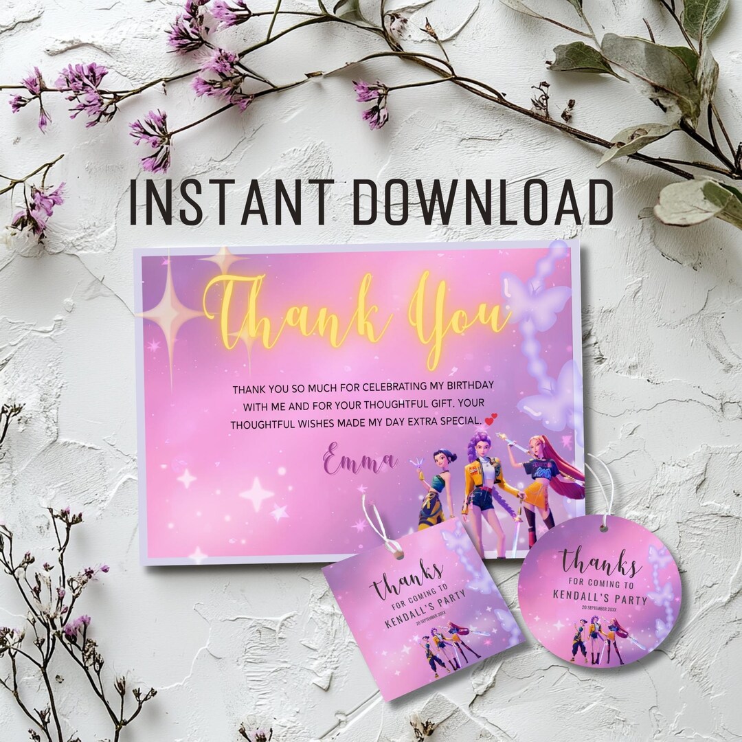 K-pop Demon Hunters Thank You Card | Anime Birthday Party, Favor Tags ...