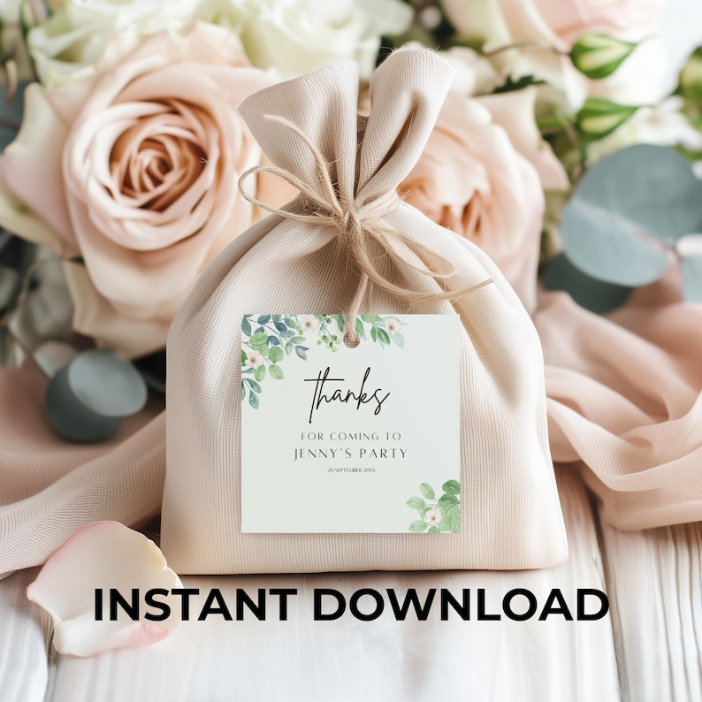 Minimalist Greenery Birthday Thank You Card With Bonus Favor Tags ...