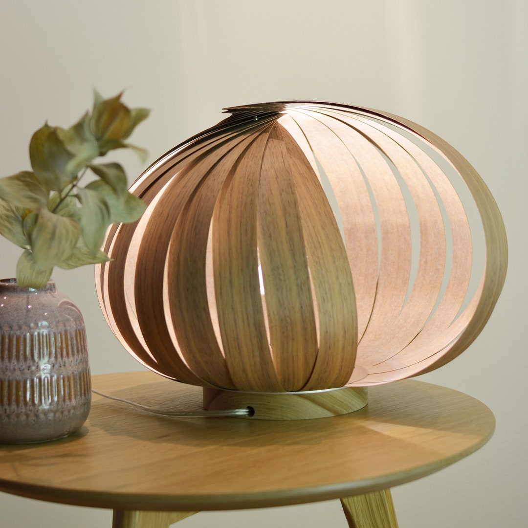 Unique Handmade Lamp Mid-century Style Wood Veneer Table Lamp ...